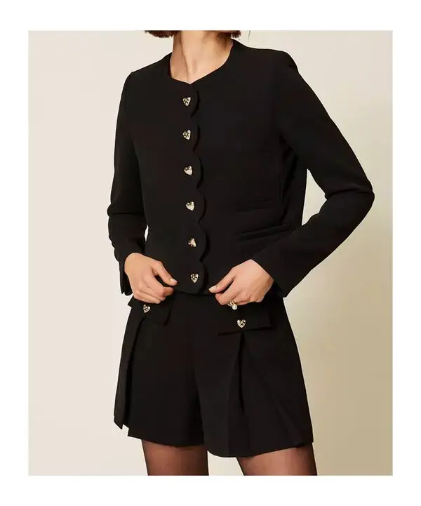 TWINSET Round Neck Long Sleeve Casual Jacket With Heart Buttons