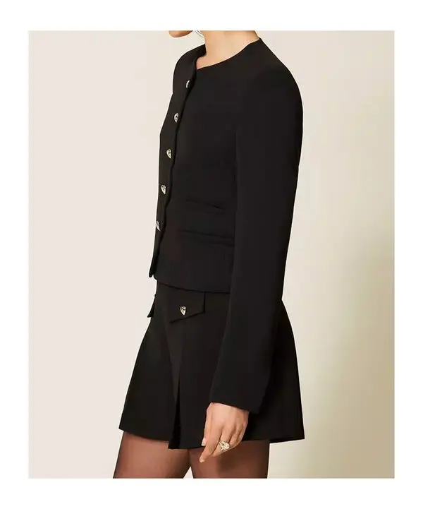 TWINSET Round Neck Long Sleeve Casual Jacket With Heart Buttons