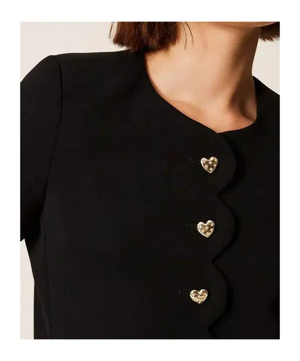 TWINSET Round Neck Long Sleeve Casual Jacket With Heart Buttons