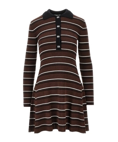 GANNI Polo Dress In Striped Merino