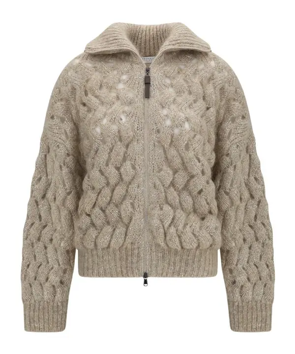 Brunello Cucinelli Collared Long-sleeved Knit Sweater - Nude