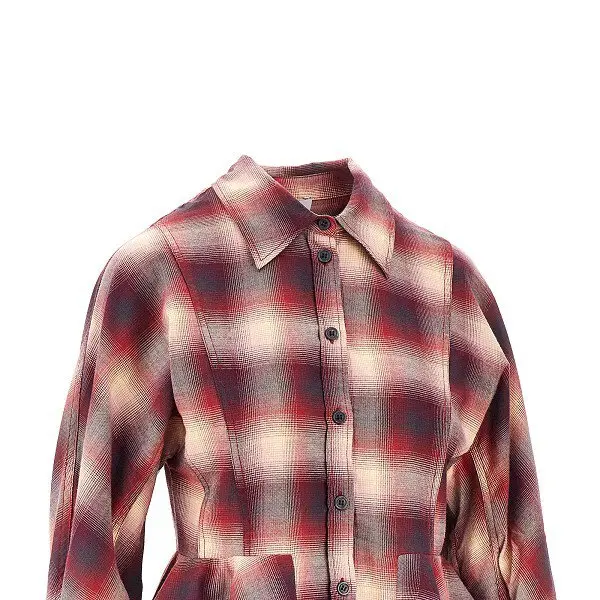 GANNI Checked Peplum Shirt - Red