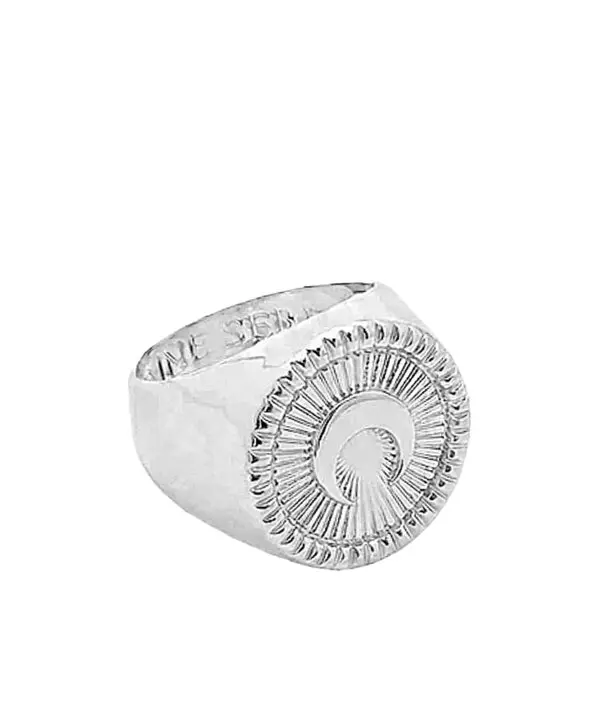 MARINE SERRE Plated Button Signet Ring - Silver