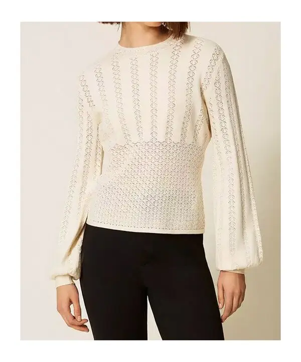 TWINSET Crew Neck Long Sleeve Cut Out Knit Top