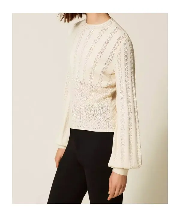 TWINSET Crew Neck Long Sleeve Cut Out Knit Top