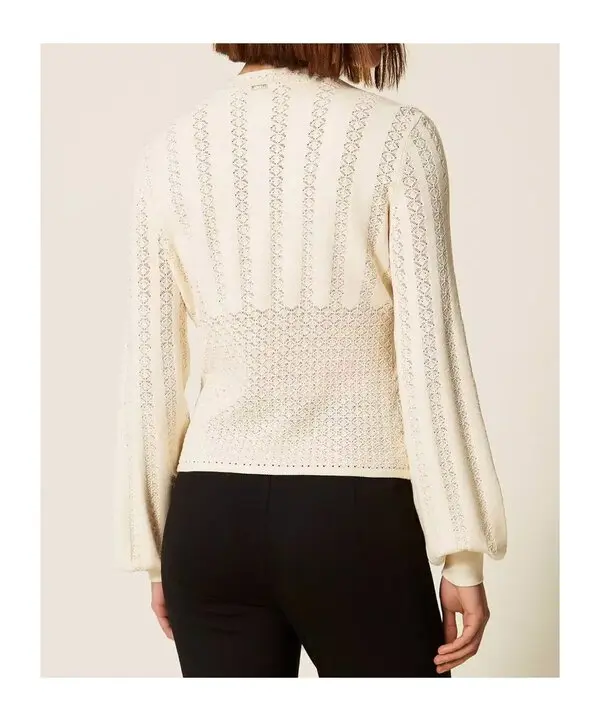 TWINSET Crew Neck Long Sleeve Cut Out Knit Top