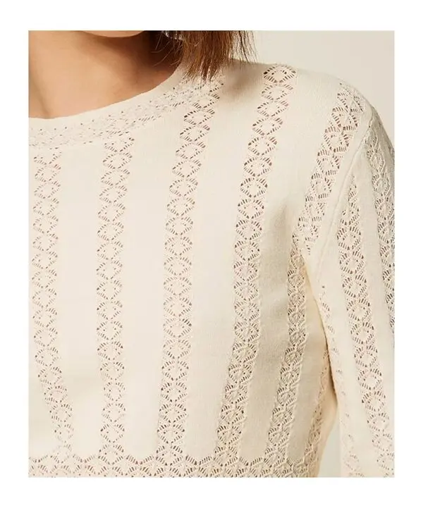 TWINSET Crew Neck Long Sleeve Cut Out Knit Top
