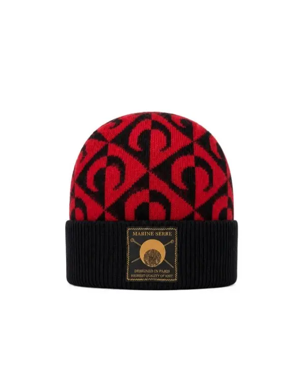 MARINE SERRE Wool Blend Knit Cap - Black/red