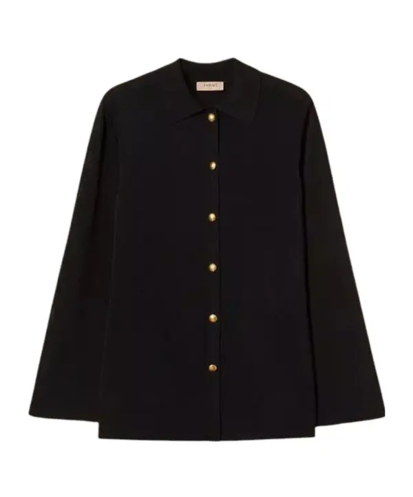 TWINSET Long-sleeve Viscose Crepe Blouse - Black