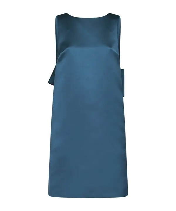 Max Mara Deep V-neck Oversized Bow Satin Dress - Blue