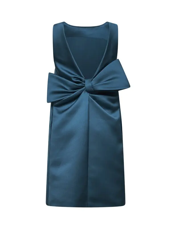 Max Mara Deep V-neck Oversized Bow Satin Dress