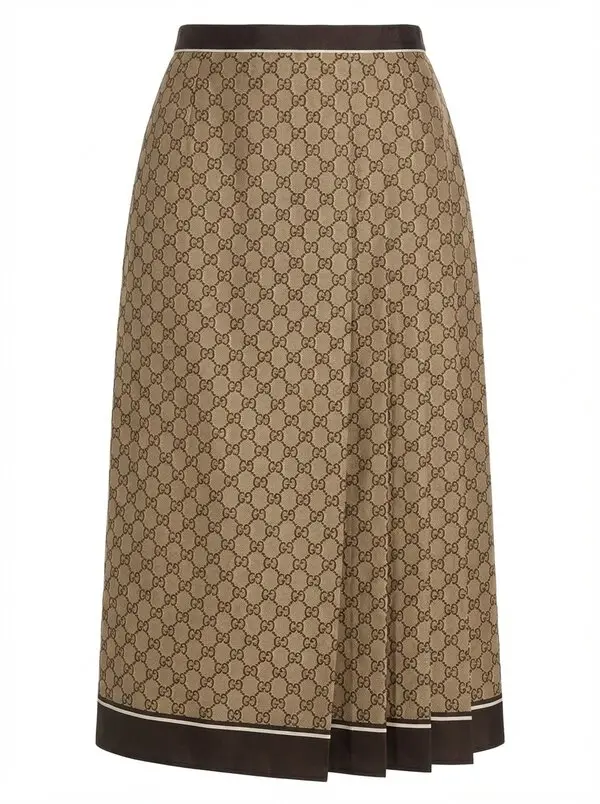 Gucci Gg Printed Silk Skirt - Nude