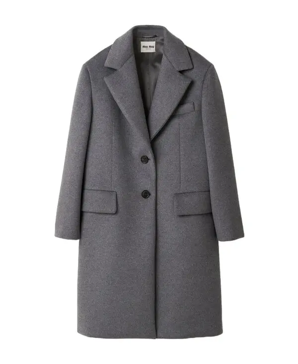 Miu Miu Single-breasted Velour Coat - Grey