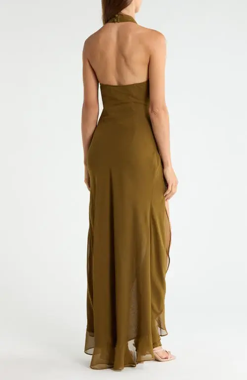 House Of Cb Raquel Georgette Halter Maxi Gown