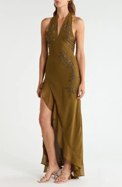 House Of Cb Raquel Georgette Halter Maxi Gown