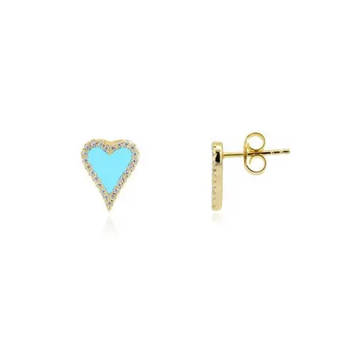 THE LOVERY FINE JEWELRY Mini Cz Halo Heart Stud Earrings - Turquoise