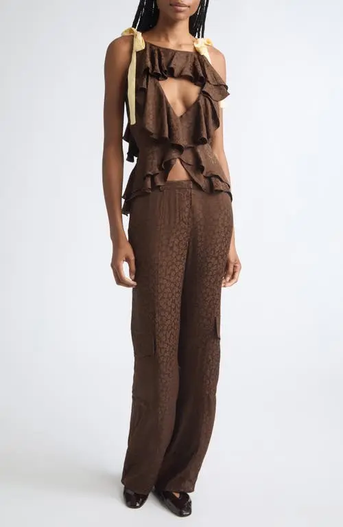 SIEDRES Marian Crop Ruffle Satin Jacquard Top