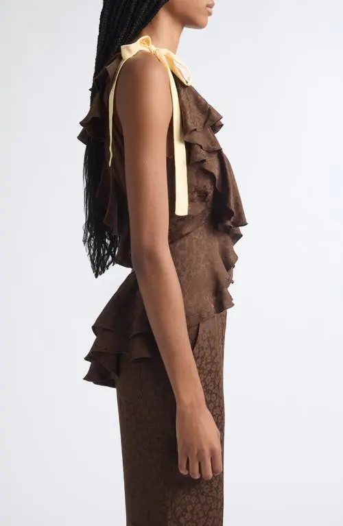 SIEDRES Marian Crop Ruffle Satin Jacquard Top