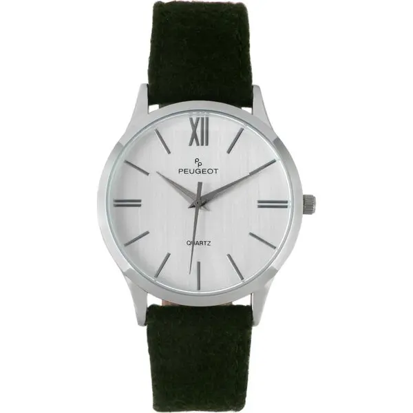 PEUGEOT Minimalist Clean Dial Wool-leather Strap Watch- 40mm - Green