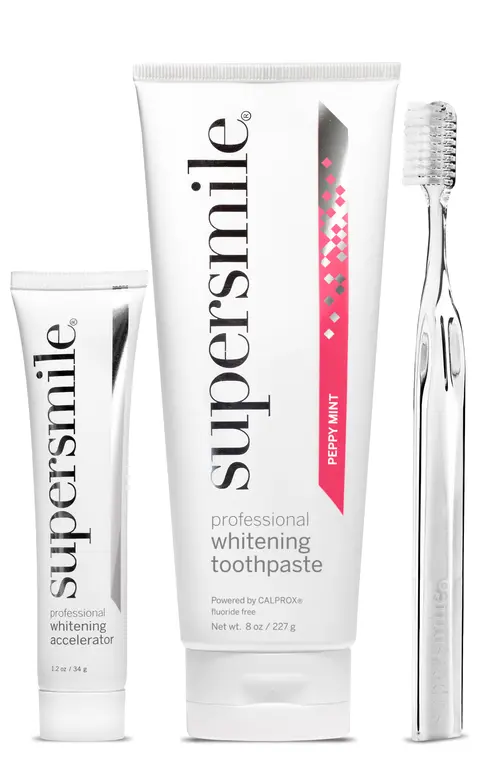 SUPERSMILE Peppy Mint Toothpaste With Accelerator & Crystal Collection Toothbrush - Red