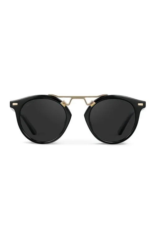 WMP EYEWEAR Skyler 48mm Metal Bridge Round Polarized Sunglasses - Black