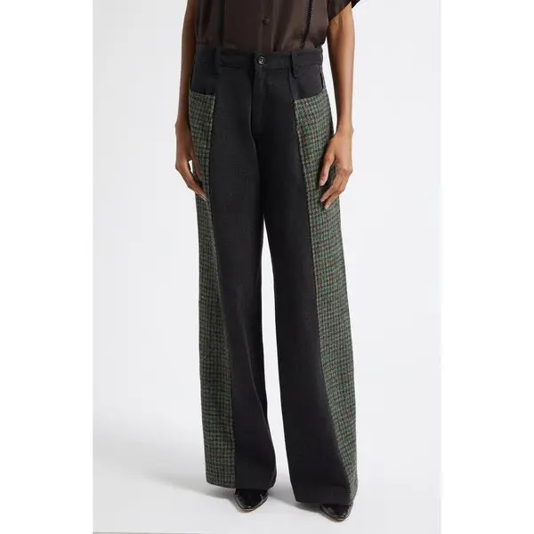 DIOTIMA Cesaire Wool Houndstooth & Cotton Twill Pants - Jungle