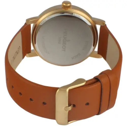PEUGEOT Minimalist Clean Dial Calfskin Leather Watch- 40mm