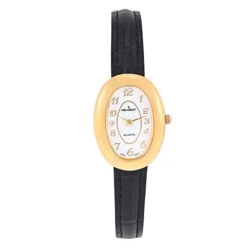 PEUGEOT Vintage Petite Oval Leather Strap Watch- 30x22mm