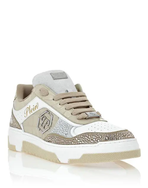 Philipp Plein Low Top Sneakers Mix Strass Cocco - Beige