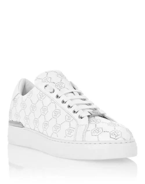 Philipp Plein Low Top Sneakers Carson Monogram Strass - White