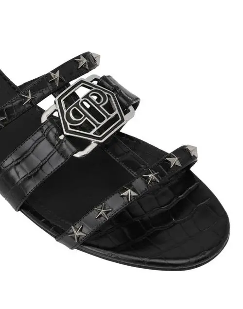 Philipp Plein Cocco Print Slides Stars Hexagon - Black