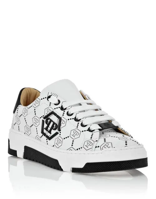 Philipp Plein Low Top Leather Skeakers Matte Monogram - Black