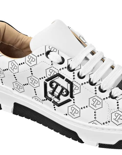 Philipp Plein Matte Monogram Leather Low Top Sneakers - Black