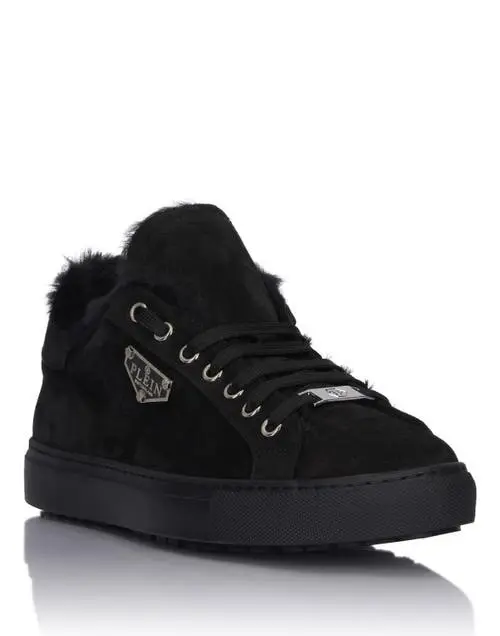 Philipp Plein Suede And Sheepskin Low Top Sneakers