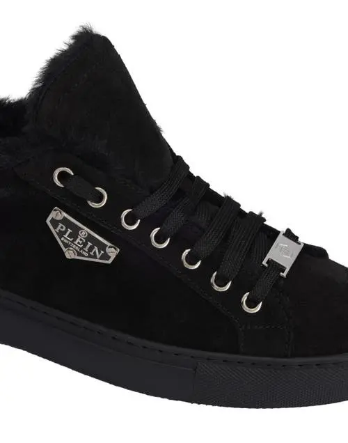 Philipp Plein Suede And Sheepskin Low Top Sneakers