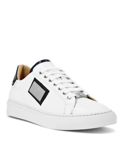 BILLIONAIRE Croc-effect Nappa Leather Low-top Sneakers - White+petrol