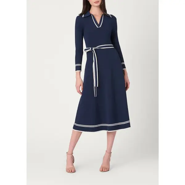 Shoshanna Contrast Border Knit Malia Dress - Navy/ivory
