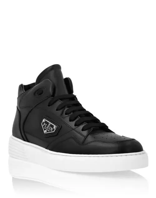 Philipp Plein Nappa Leather Mid Top Sneakers - Black