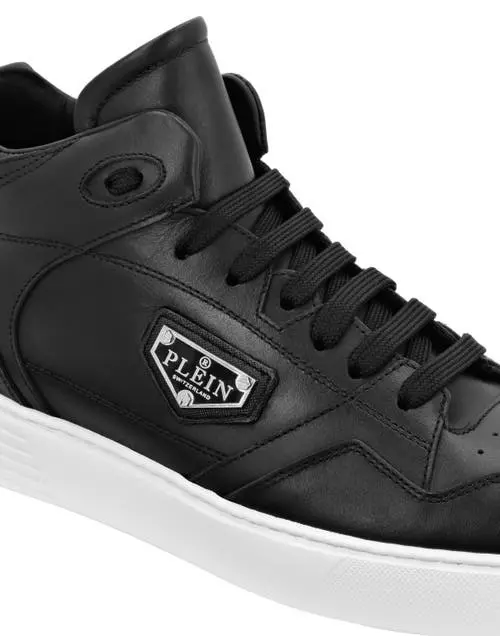 Philipp Plein Nappa Leather Mid Top Sneakers - Black
