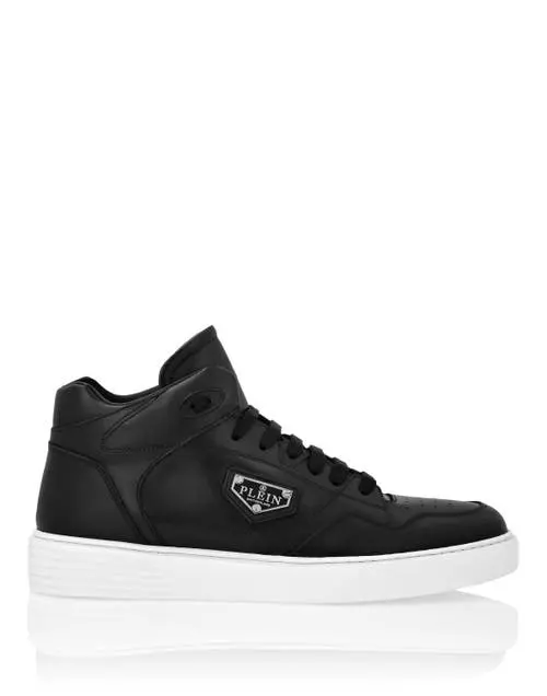 Philipp Plein Nappa Leather Mid Top Sneakers - Black