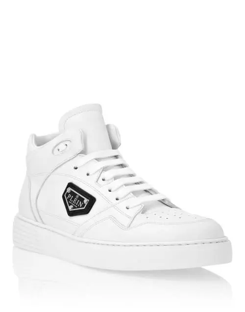Philipp Plein Nappa Leather Mid Top Sneakers - White