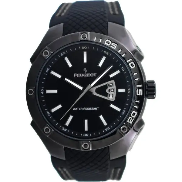 PEUGEOT Sports Calendar Silicone Rubber Watch44mm - Black