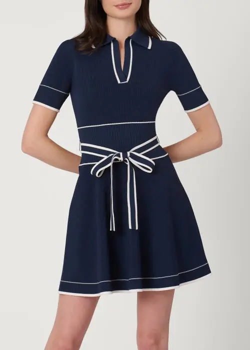 Shoshanna Contrast Border Knit Maren Dress - Navy/ivory