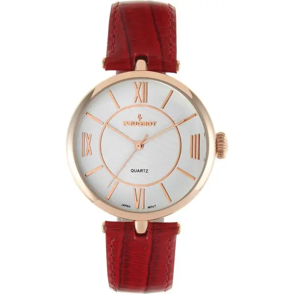PEUGEOT Round T Bar Leather Strap Watch- 38mm