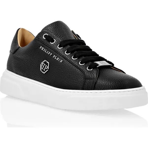 Philipp Plein Leather Hexagon Emblem Low Top Sneakers - Black