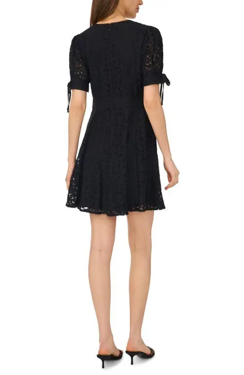 CECE DUPRAZ Lace Puff Sleeve Minidress - Rich Black