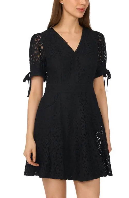 CECE DUPRAZ Lace Puff Sleeve Minidress - Rich Black