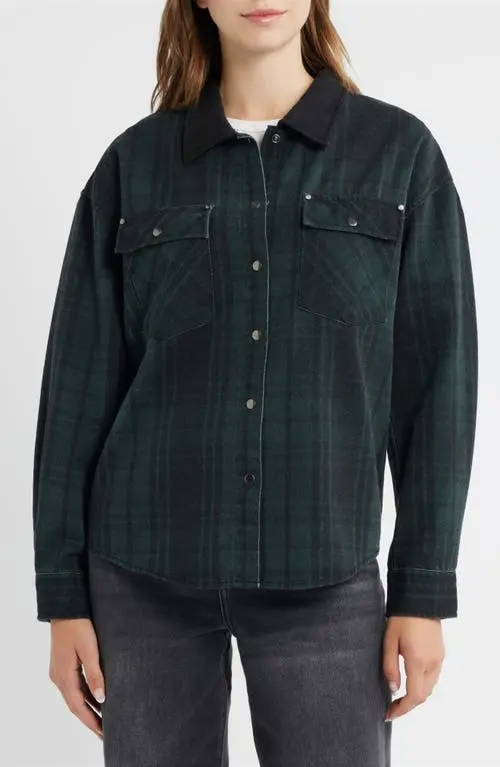 THREAD & SUPPLY Plaid Cotton Shacket - Pine Black Plaid