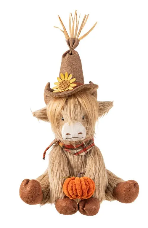 GLITZHOME Christmas Fabric Highland Cow Table Decor - Orange
