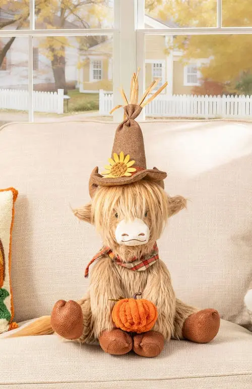 GLITZHOME Christmas Fabric Highland Cow Table Decor - Orange